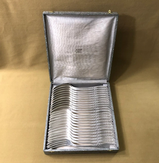12 COUVERTS SFAM modèle MARIE ANTOINETTE / TAMBOURIN métal argenté ...