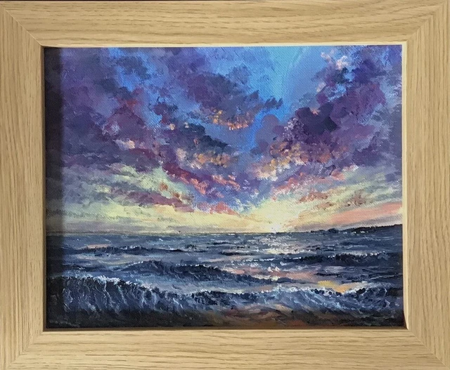 ORIGINAL ARTWORK PETE Tuffrey Artist Sunset Beach Seascape Wave Storm £ ...