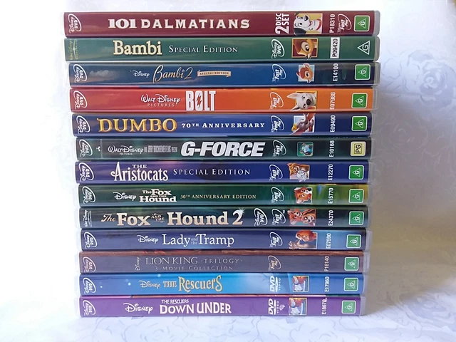 DISNEY ANIMALS X 15 Movies DVD Region 4 Bambi Bolt Dalmatians Dumbo ...