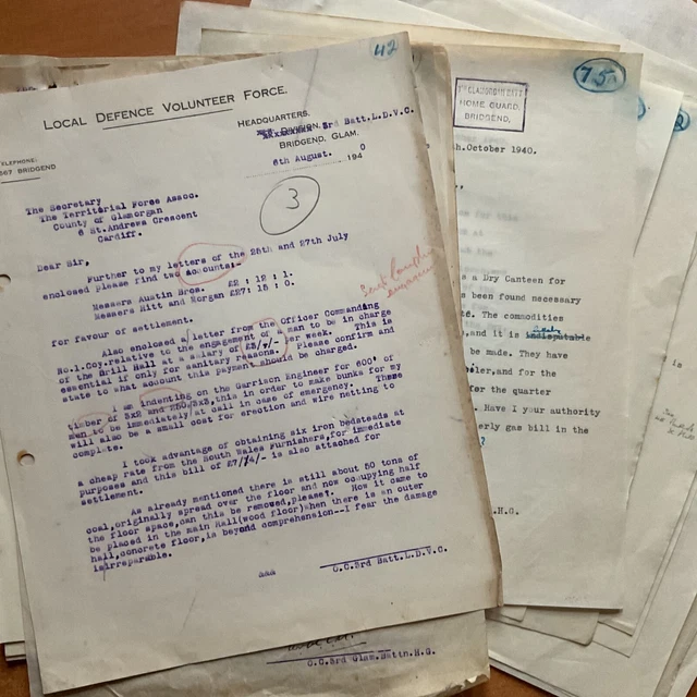 GROUP OF 26 x WW2 BRITISH LDV/HOME GUARD LETTERS, 3rd Glamorgan Battn 8 ...