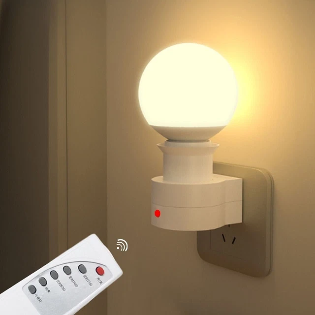 PLUG-IN LAMP HOLDER LED Remote Control Lights Wall Socket Bedroom ...
