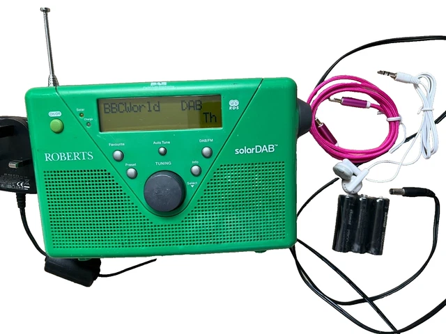 ROBERTS SOLARDAB 2 DAB/FM Green Portable Radio + Rechargeable Batteries ...