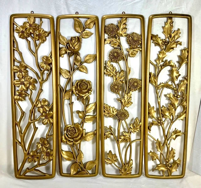 VINTAGE SYROCO DART 4 Four Season Wall Plaques Floral Mid Century ...