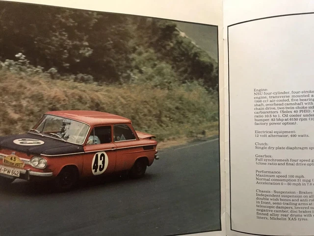 NSU 1200 TT & 1000 TTS 1971-72 ENGLISH Market Sales Brochure £47.50 ...