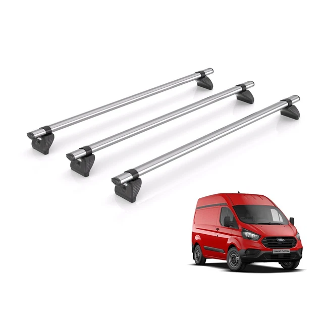 FORD TRANSIT CUSTOM Roof Rack Fits 2013-2024 GEN1 H2 Roof 3x Bars Rhino ...