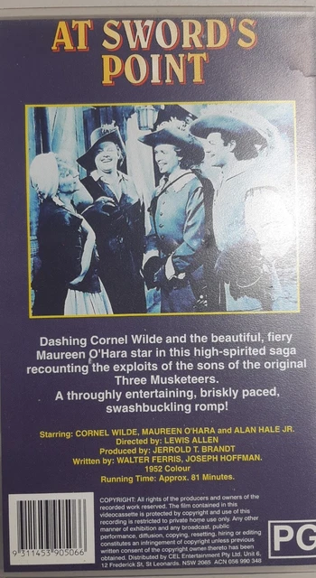 AT SWORD'S POINT VHS Tape Rating PG Action & Adventure PAL Cornel Wilde ...