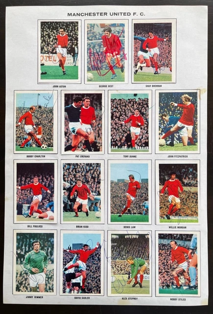 MANCHESTER UTD SIGNED 1969/70 FKS Soccer Stars Team sticker card set ...