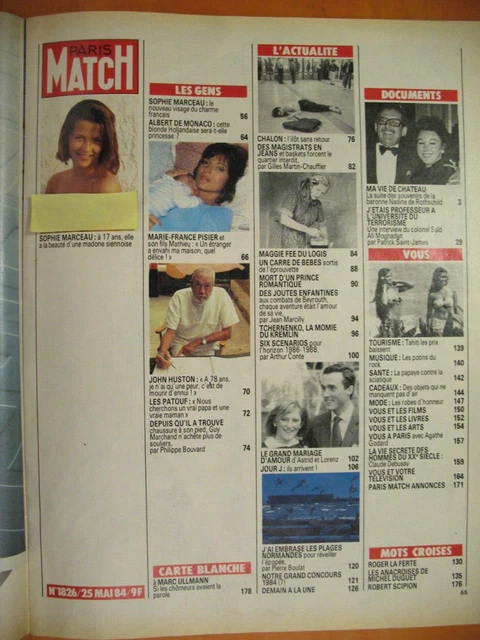PARIS MATCH N° 1826 du 25/05/1984- Sophie Marceau 17 ans. Lobkowicz ...