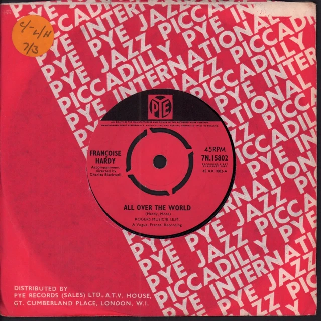FRANCOISE HARDY ALL Over the World 7" vinyl UK Pye 1965 4 prong label ...