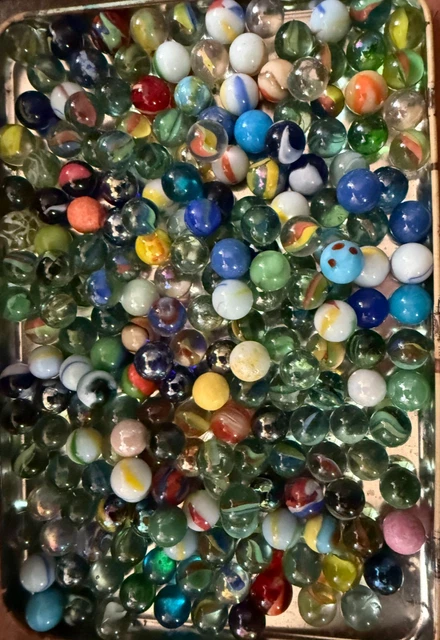 ANCIEN LOT DE 200 billes verre sulfure, agathe marbre oeil de tigre a ...