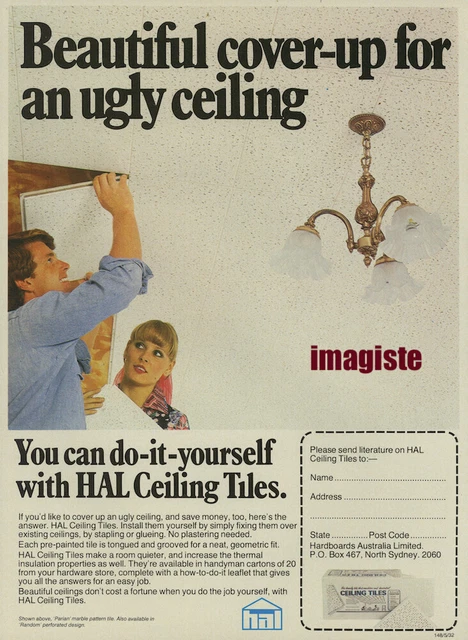 VINTAGE AUSTRALIAN AD (1978): Hal Ceiling Tiles $15.00 - PicClick AU