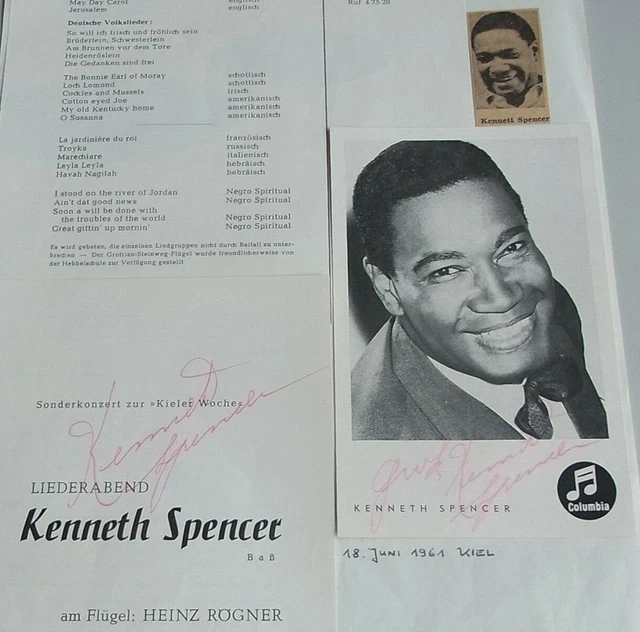 CHANTEUSE D'OPÉRA KENNETH Spencer (1911-1964): 2 Autographes Kiel Semaine 1961 EUR 17,04 ...