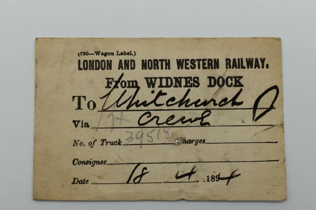 LONDON & NORTH Western Railway Wagon Label WIDNES DOCK to WHITCHURCH ...