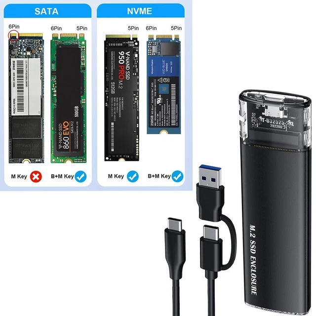 BOÎTIER M.2 NVME PCIe NGFF SATA boîtier externe transparent boîtier de ...