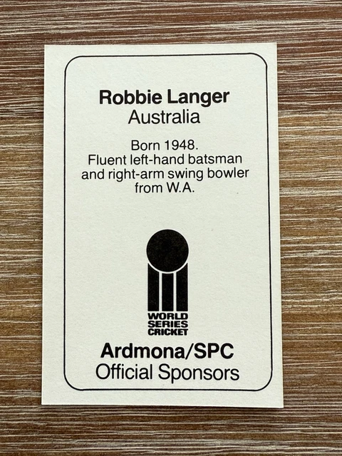 1978/79 ARDMONA / SPC Series 1 World Series Cricket Robbie Langer Card ...