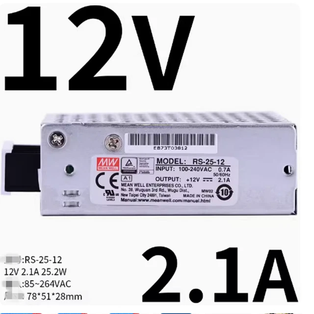 FUENTE DE ALIMENTACIÓN conmutada MEAN WELL RS-25-12 2.1A 2W / módulo de CC 12V EUR 32,68 ...