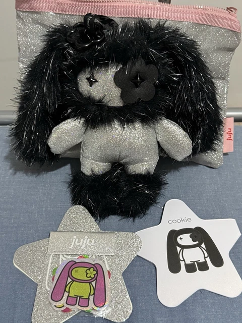 JUJU COOKIE MINI Bunny Plush Keyring Soft Toy, Black & Silver (Under ...