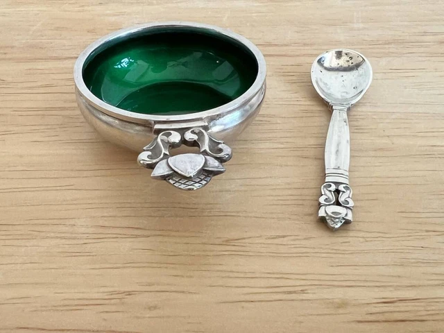 GEORG JENSEN ECONS Pure Silver Salt Cellar Salt Spoon Denmark 290 5 £ ...