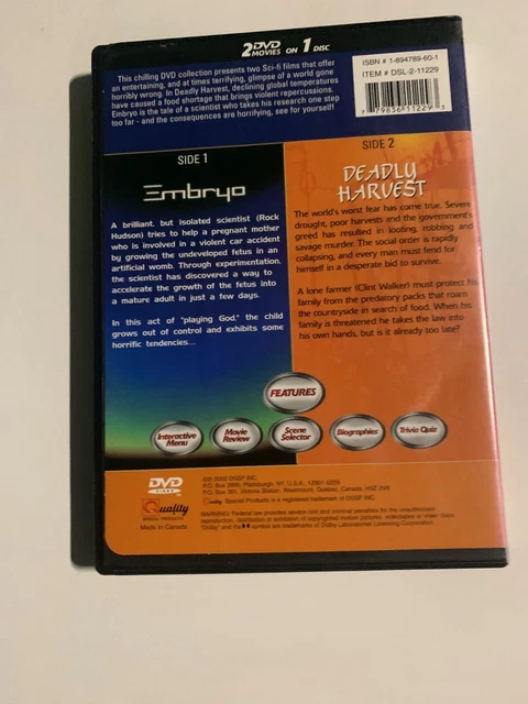 DVD - EMBRYO /Deadly Harvest - Rock Hudson,Roddy McDowe $7.87 - PicClick CA