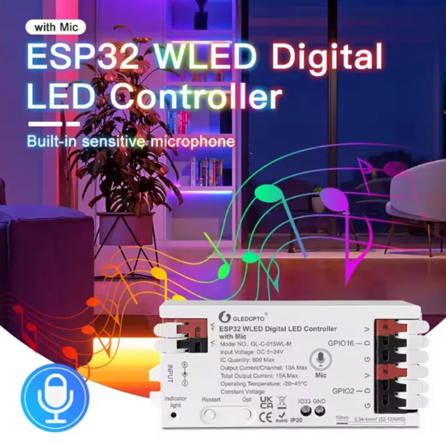 ESP32 WLED WIFI Digital LED Controller with MIC WS2812B 2811 SK6812 TM1804 Strip £23.99 ...