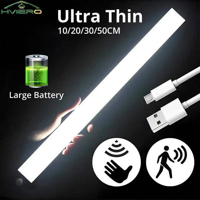 WIRELESS LED PIR Motion Sensor Light Strip Cabinet Closet Lamp USB ...