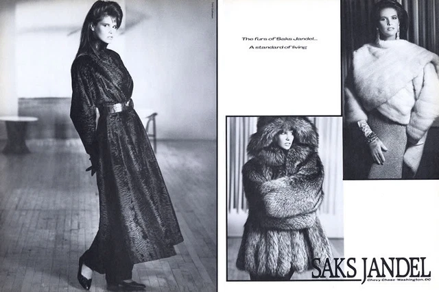 1986 SAKS JANDEL Elle Macpherson mink Fur coat 3-page MAGAZINE AD £9.58 ...