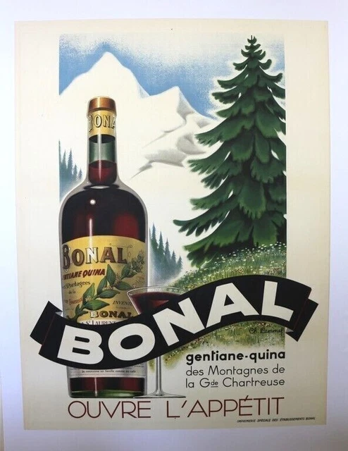 AFFICHE 1938 BONAL GENTIANE QUINA Grande CHARTREUSE sign Charles LEMMEL ...