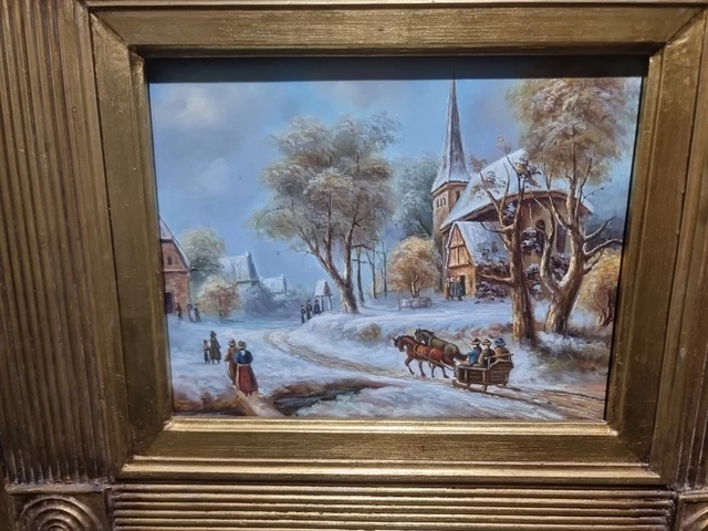 VINTAGE J. JONES Continental Winter Scene oil on panel picture . £5.45 ...