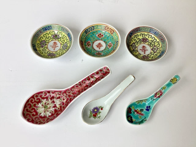 SET OF 11 Vintage Chinese Famille Verte Porcelain Spoons & Sauce Dishes ...