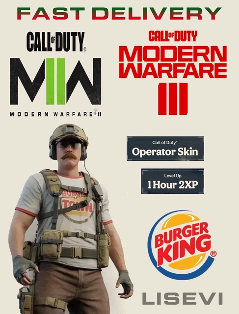 COD MODERN WARFARE 2 And MW3 Burger King Town Skin + 1 Hour 2XP GLOBAL ...