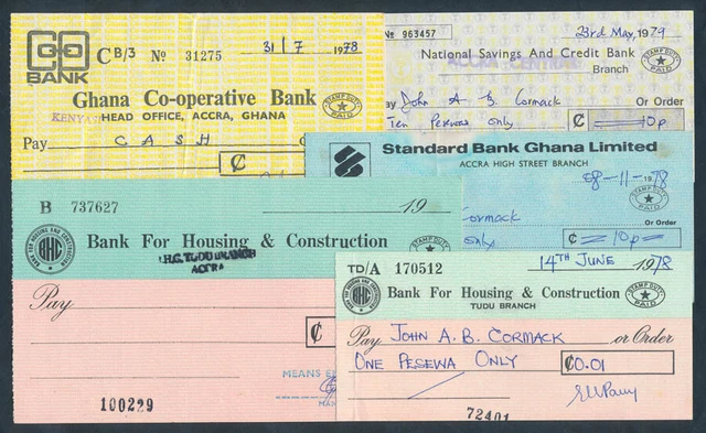 GHANA: 1978-79 &COLLECTION OF 5 DIFFERENT CHEQUES" with Printed Duty ...