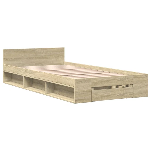 BED FRAME SONOMA Oak 90x190 cm Engineered Wood with 2 Storage Drawers ...