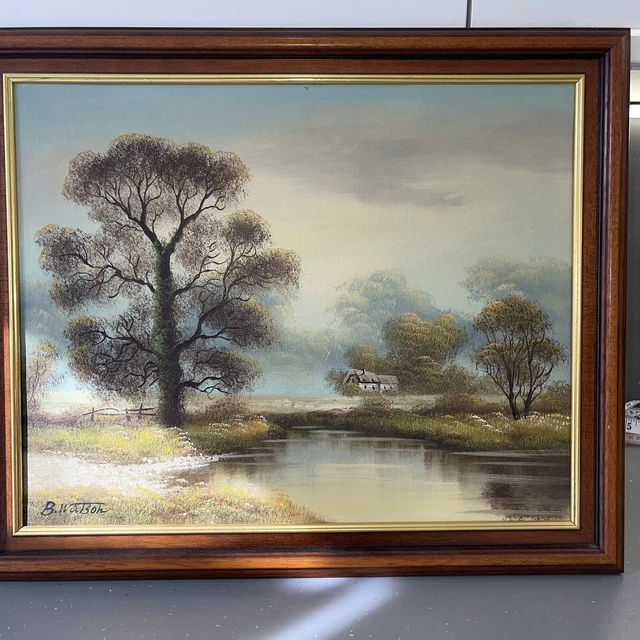 VTG OIL CANVAS B Watson Framed English Countryside Thatched Cottage Signed £320.00 - PicClick UK