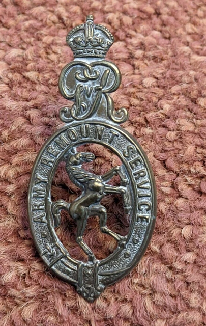 ARMY REMOUNT SERVICE Brass Cap Badge - GRV Kings Crown - 2 Lugs to Rear ...