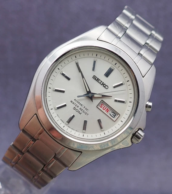MEN'S SEIKO KINETIC Silver Sports Watch 5M63-0B90 Working But Needs ...