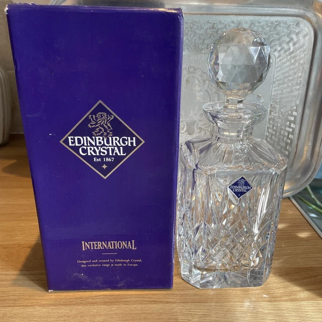 EDINBURGH CRYSTAL SQUARE Spirit Decanter 10in Star Of Edinburgh Etched ...