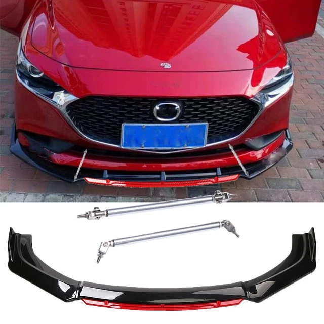 FRONT BUMPER LIP Spoiler Splitter Gloss Black Red+ Strut Rods For Mazda ...