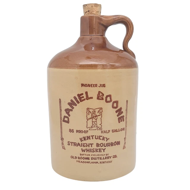 VINTAGE DANIEL BOONE Whiskey Jug Stoneware Half Gallon Bourbon Bottle ...