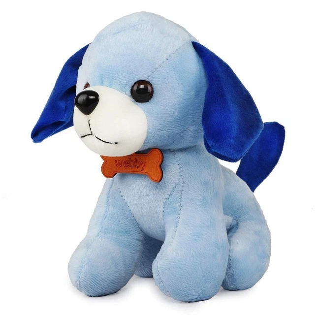 STUFFED CUTE SQUISHY Standing Dog With Smiling Face Soft Toy Blue Color ...