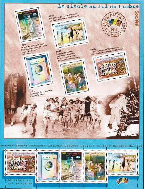FEUILLET FRANCE NEUFS - n2- un siècle de société en marche-10 timbres ...