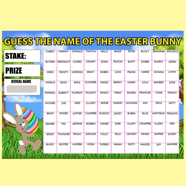 FUNDRAISING SCRATCH CARD Guess The Name Of The Easter Bunny Fayre Party ...
