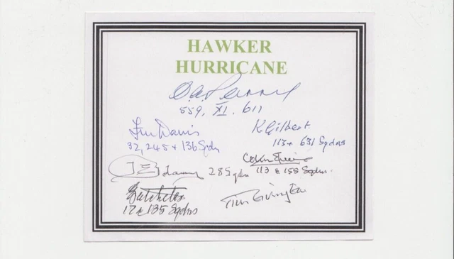 WW2 RAF. HAWKER HURRICANE BURMA PILOT. MULTI Signed SELF/ADHESIVE LABEL ...