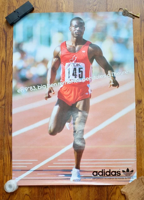 ADIDAS PROMOTIONAL 1987 Ben Johnson Poster Olympics Sprinter 9.83 £50. ...