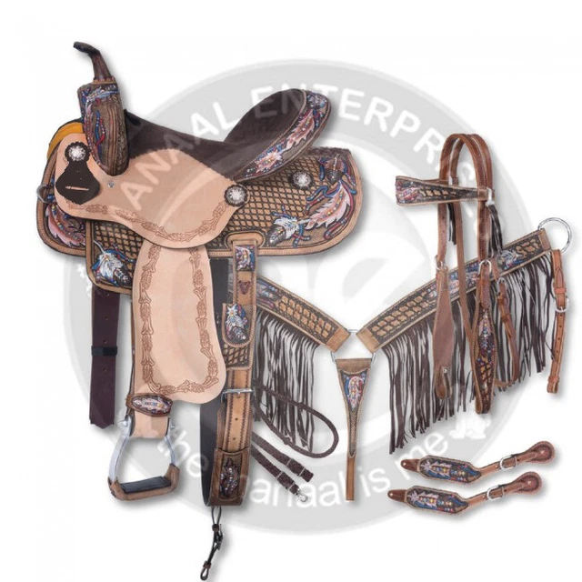 BARREL RACING WESTERN Trail Horse Saddle Tack Premium Leather Tooled ...