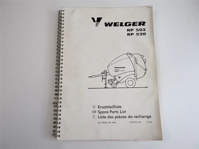 WELGER RP 502 520 Rundballenpresse Ersatzteilliste Spare Parts List ...