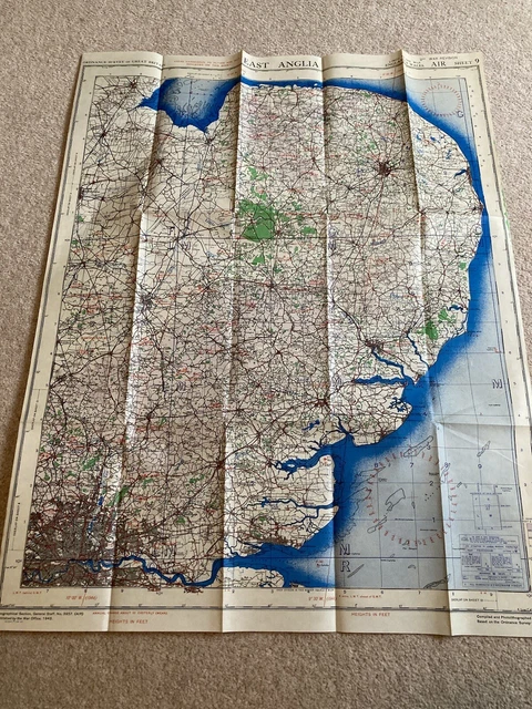 WW2 OS WAR Office Raf Air Map England / East Anglia Revision 2 Sheet 9 ...