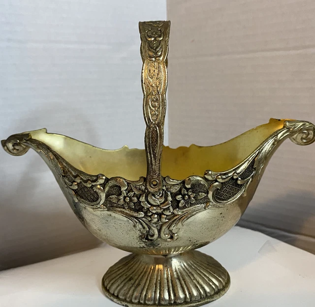 VINTAGE MADE IN Japan SILVERPLATE GOLDWASH HANDLED BASKET REPOUSSE 60's ...