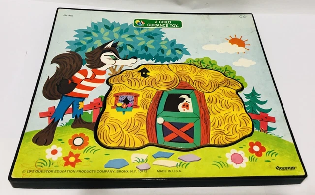 VINTAGE 3 TIER Puzzle The Big Bad Wolf & 3 Little Pigs A Child Guidance ...