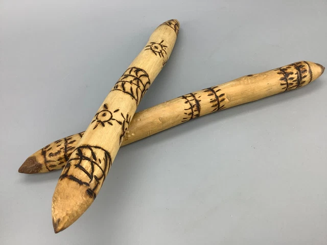 2 BURNT DECORATION Hand Carved Australian Aboriginal Message Sticks $49 ...