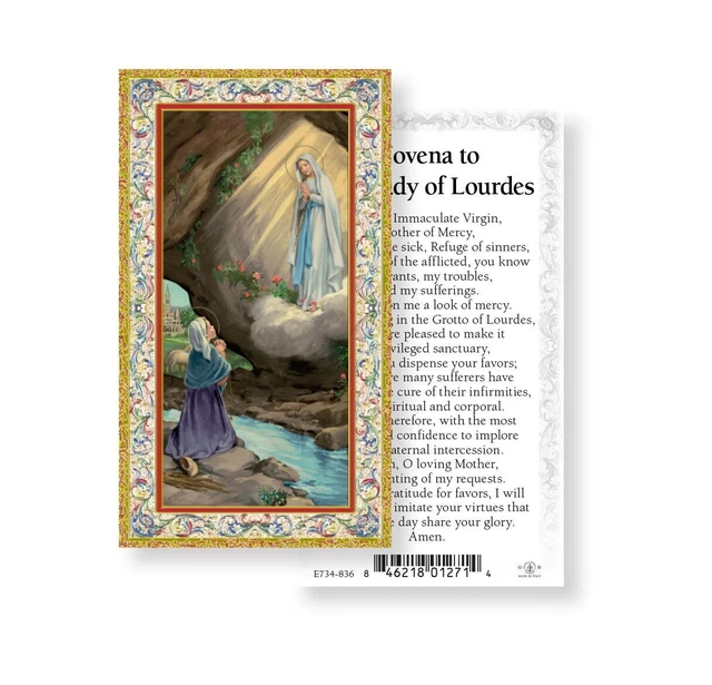 OUR LADY OF Lourdes with Novena to Our Lady - gold trim - Paperstock Holy Card £1.25 - PicClick UK